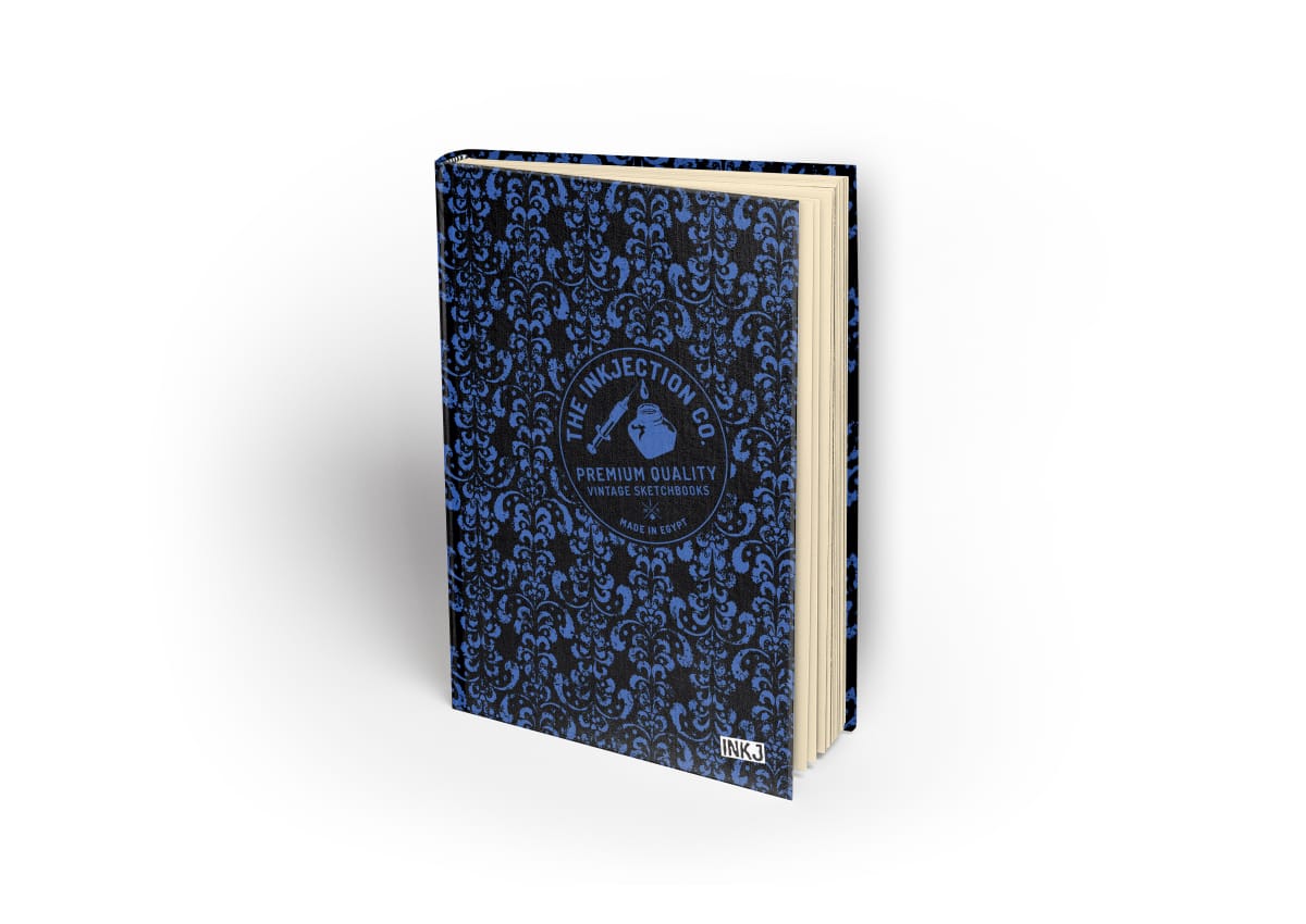Hardcover notebook and sketchbook - A5 size, blue inkj design - The ...